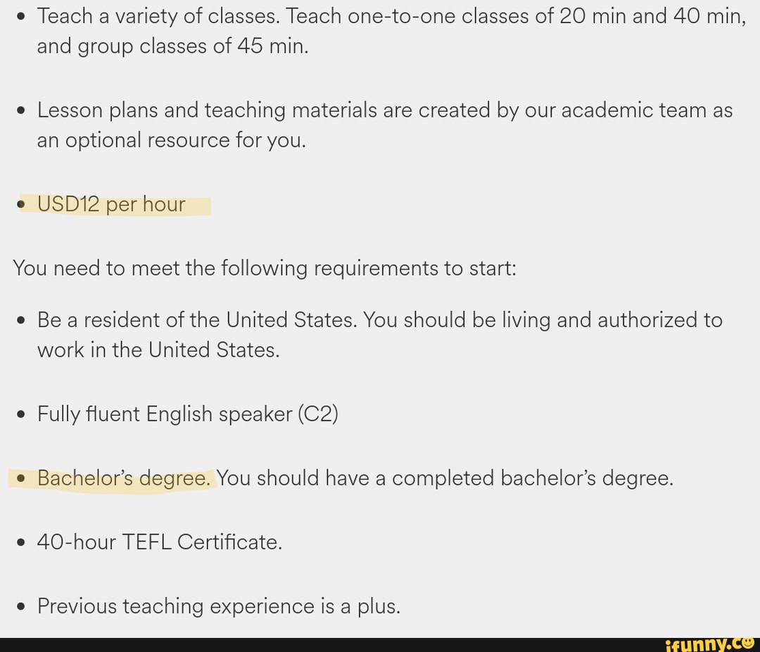 Teach a variety of classes. Teach one-to-one classes of 20 min and 40 ...