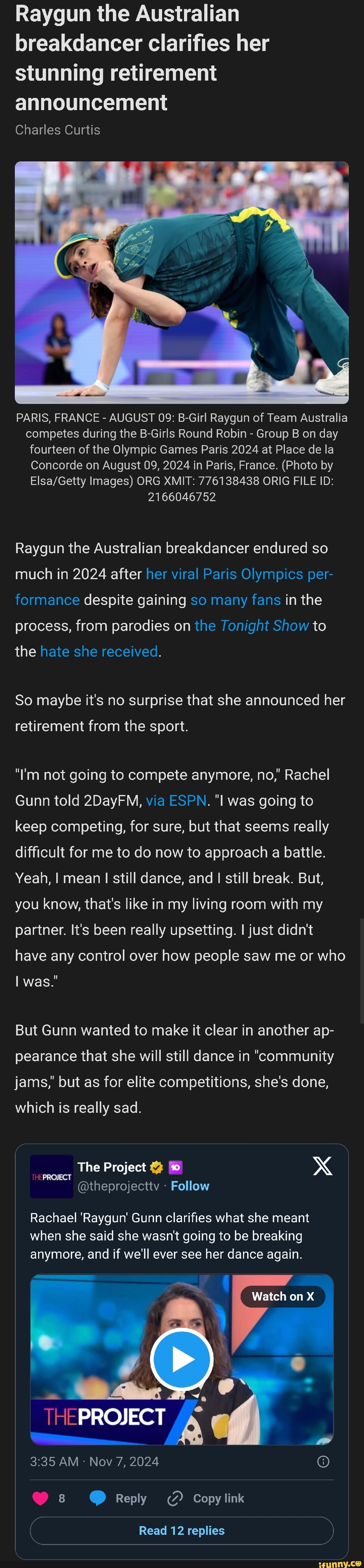 Raygun the Australian breakdancer clarifies her stunning retirement ...