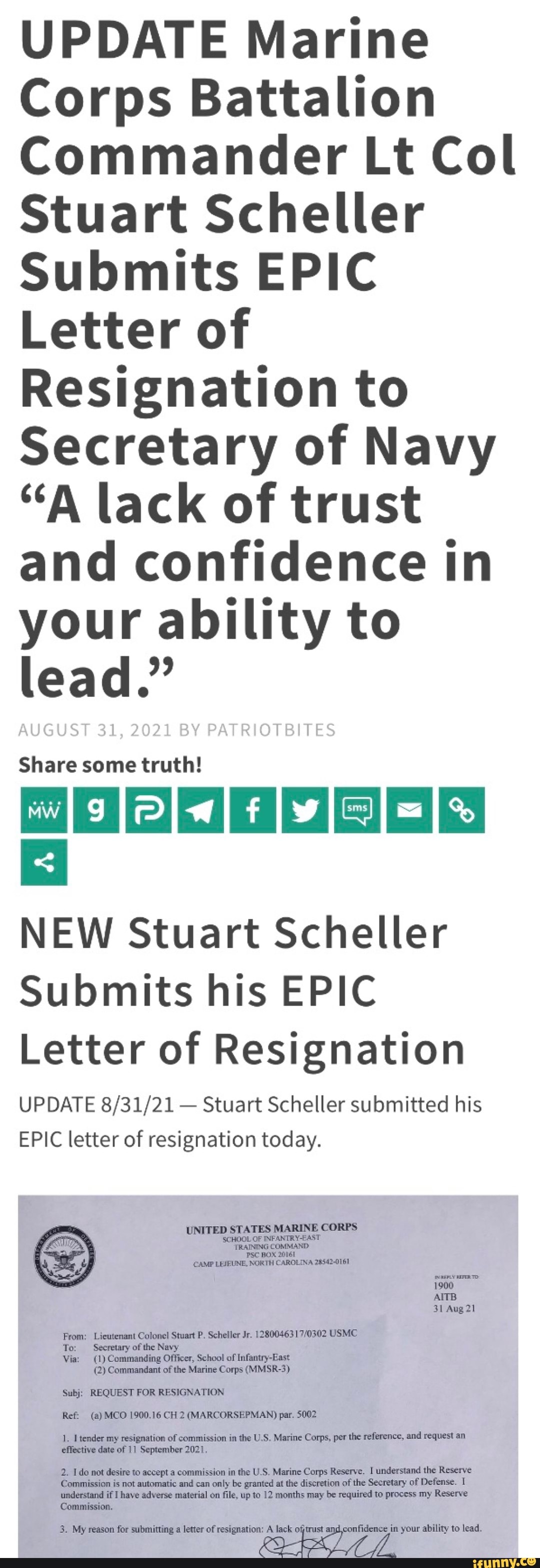 UPDATE Marine Corps Battalion Commander Lt Col Stuart Scheller Submits ...