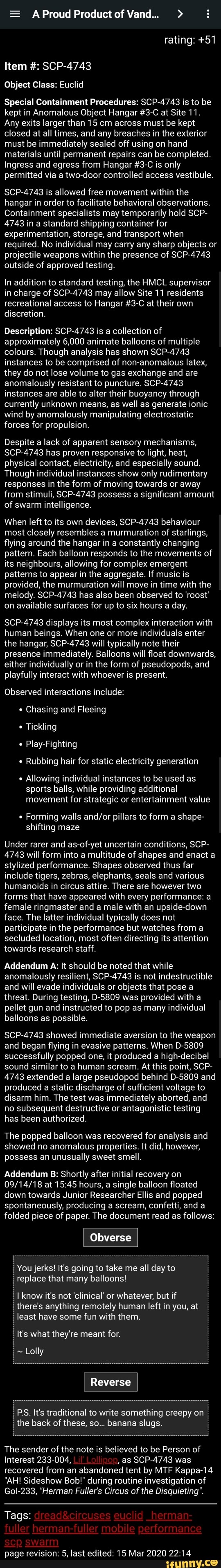 Item SCP-4743 Object Class: Euclid Special Containment Procedures: SCP ...