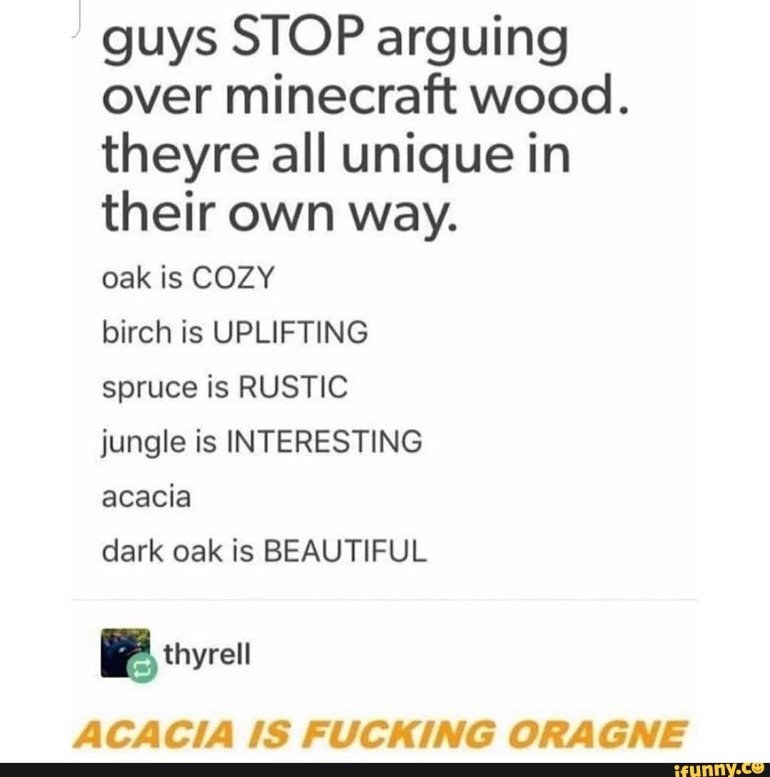 Guys STOP arguing over minecraft wood. theyre all unique in their own ...