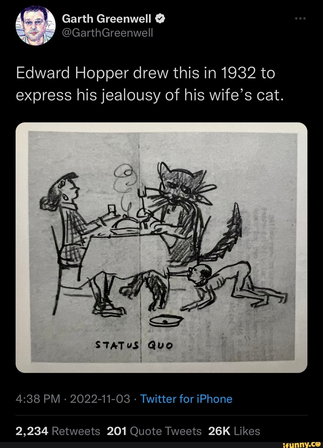 Edward Hopper drew this in 1932 to express his jealousy of his wife's ...