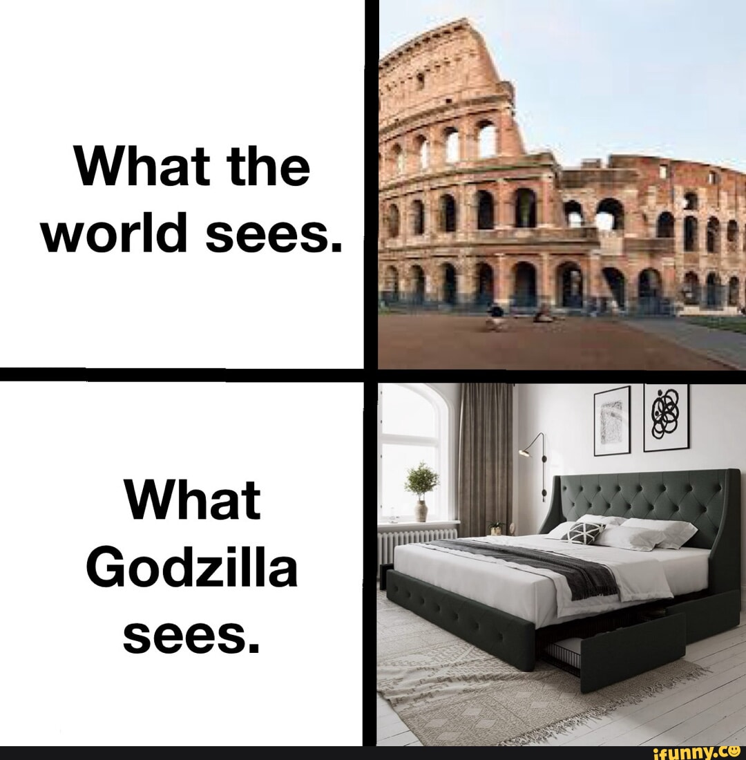 Now that’s a KING-sized bed. - What the world sees. What Godzilla sees ...