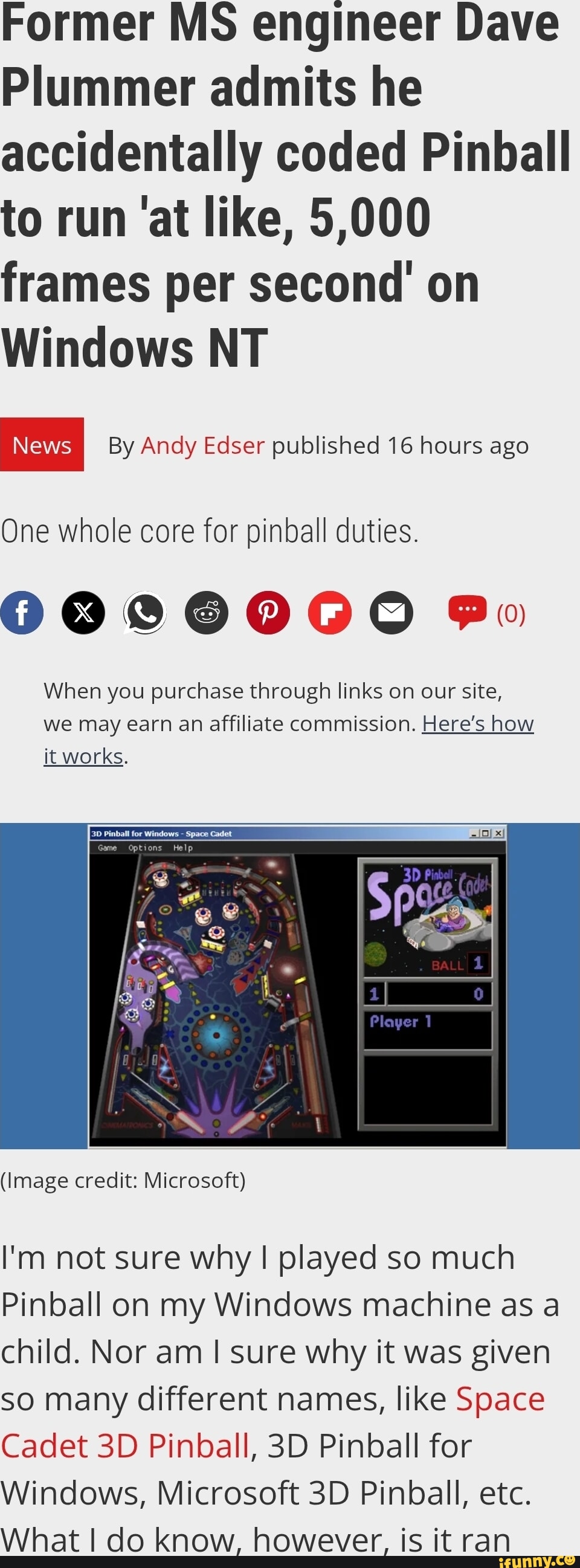 Former MS engineer Dave Plummer admits he accidentally coded Pinball to ...
