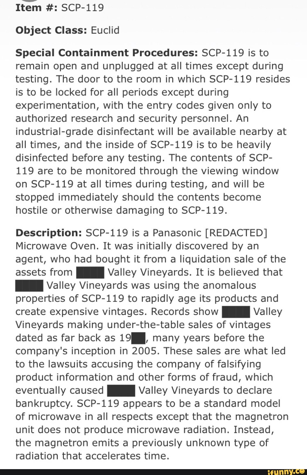 Object Class: Euclid Special Containment Procedures: SCP-119 is to ...