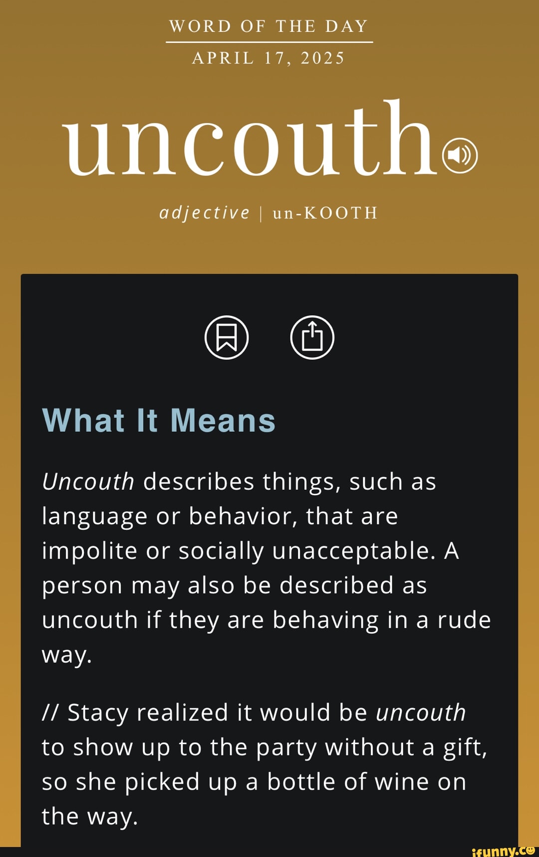 WORD OF THE DAY APRIL. 17, 2025 uncouthe adjective I un-KOOTH What It ...