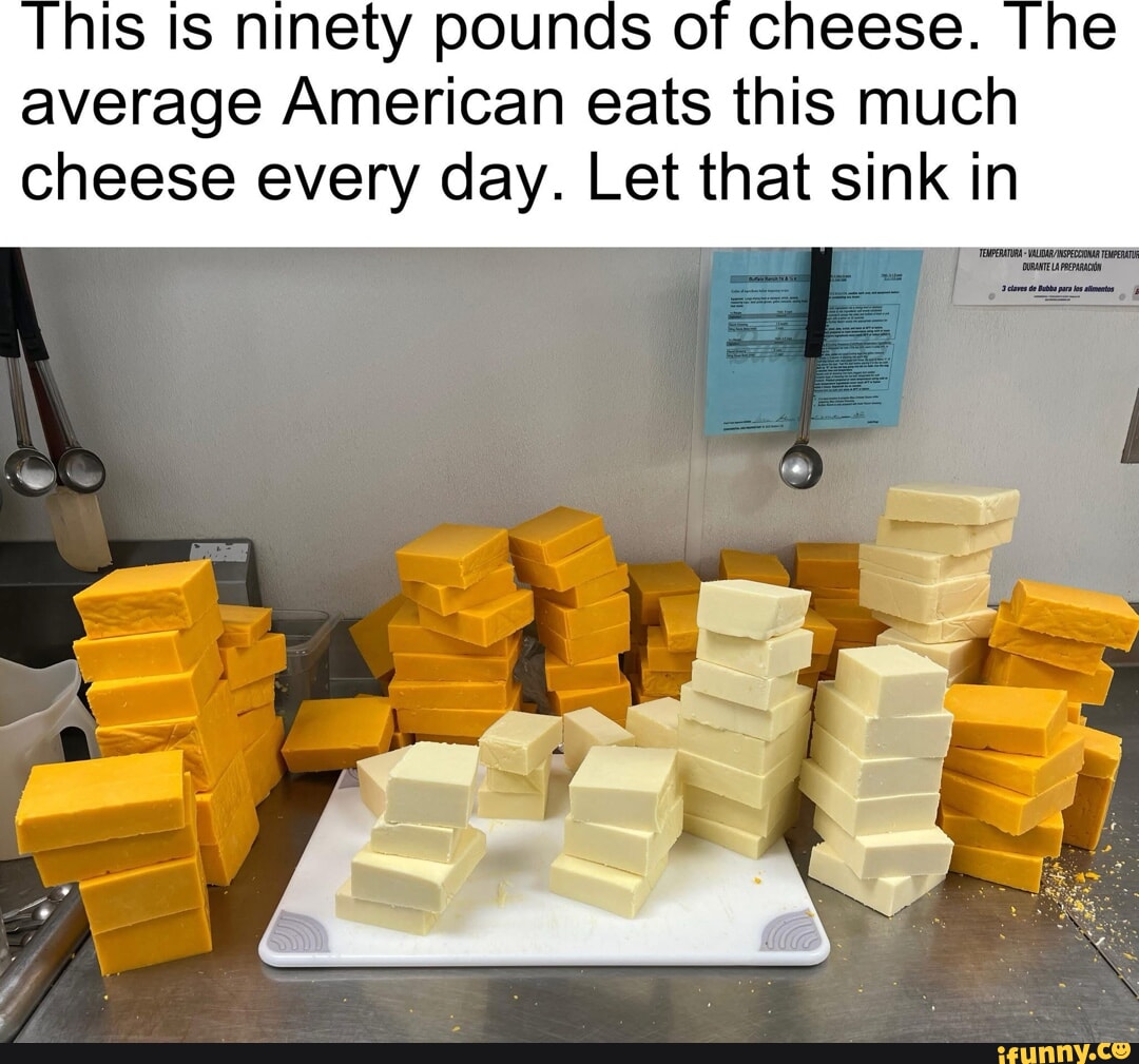 This IS ninety pounds of cheese. [he average American eats this much ...