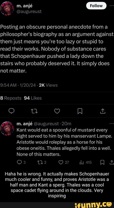 Manie Posting an obscure personal anecdote from a philosopher's ...