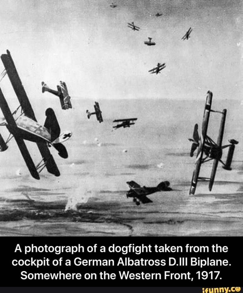 A photograph of a dogfight taken from the cockpit of a German Albatross ...