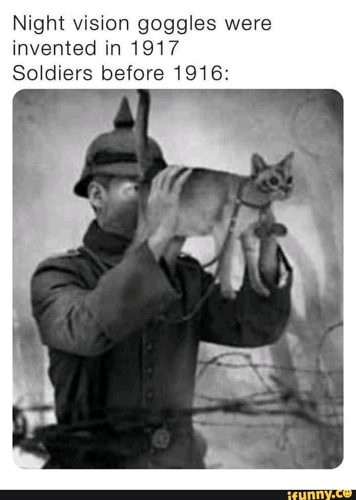 Night vision goggles were invented in 1917 Soldiers before 1916: - iFunny