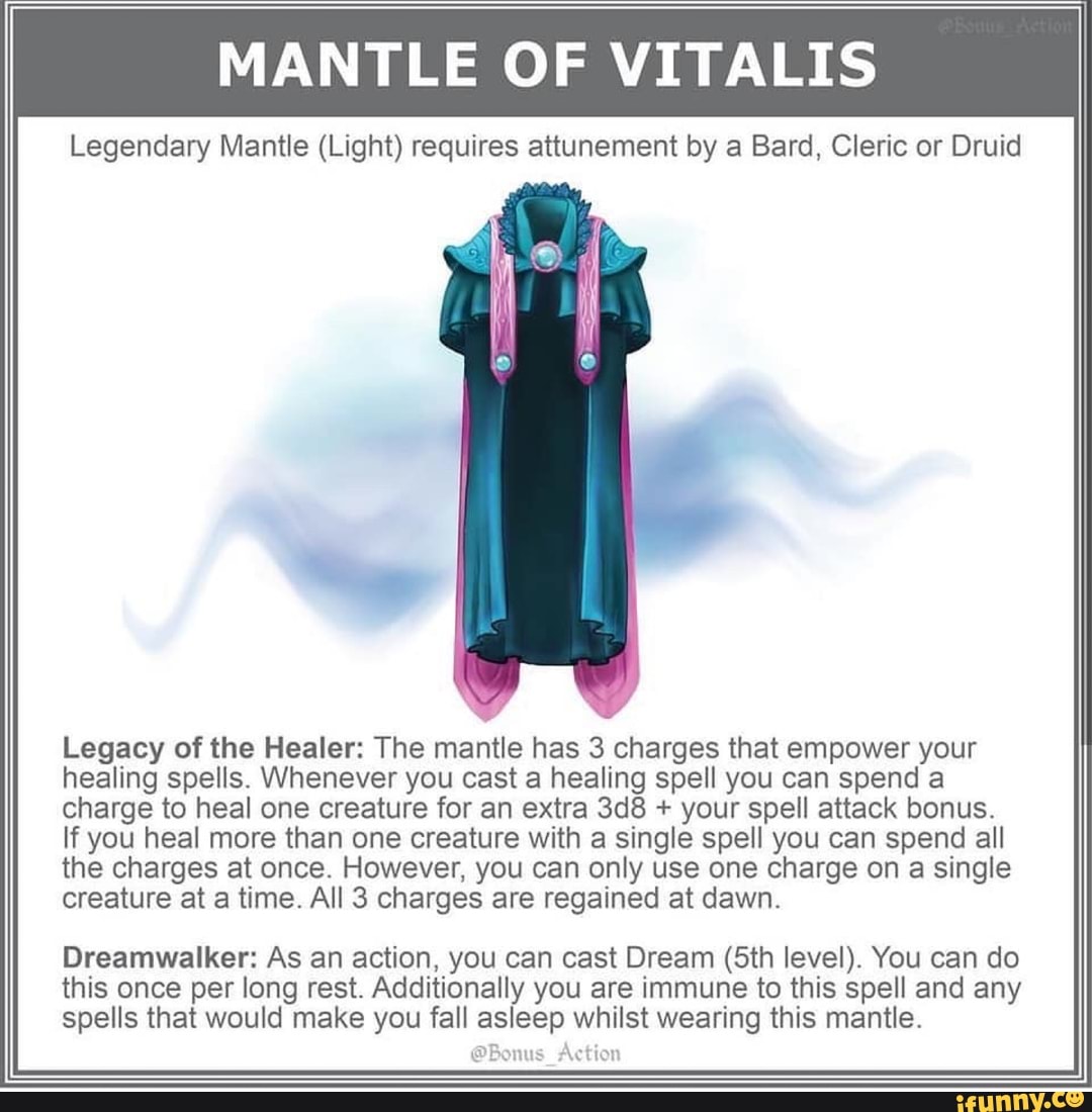 MANTLE OF VITALIS Legendary Mantle (Light) requires attunement by a ...