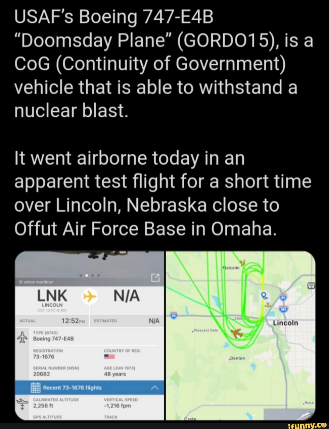 USAF's Boeing 747-E4B "Doomsday Plane" (GORDO15), is a CoG (Continuity ...