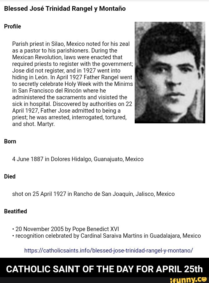 Blessed Jose Trinidad Rangel y Montaiio Profile Parish priest in Silao ...