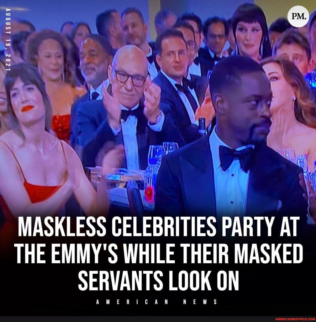 MASKLESS CELEBRITIES PARTY AT THE EMMY'S WHILE THEIR MASKED SERVANTS ...