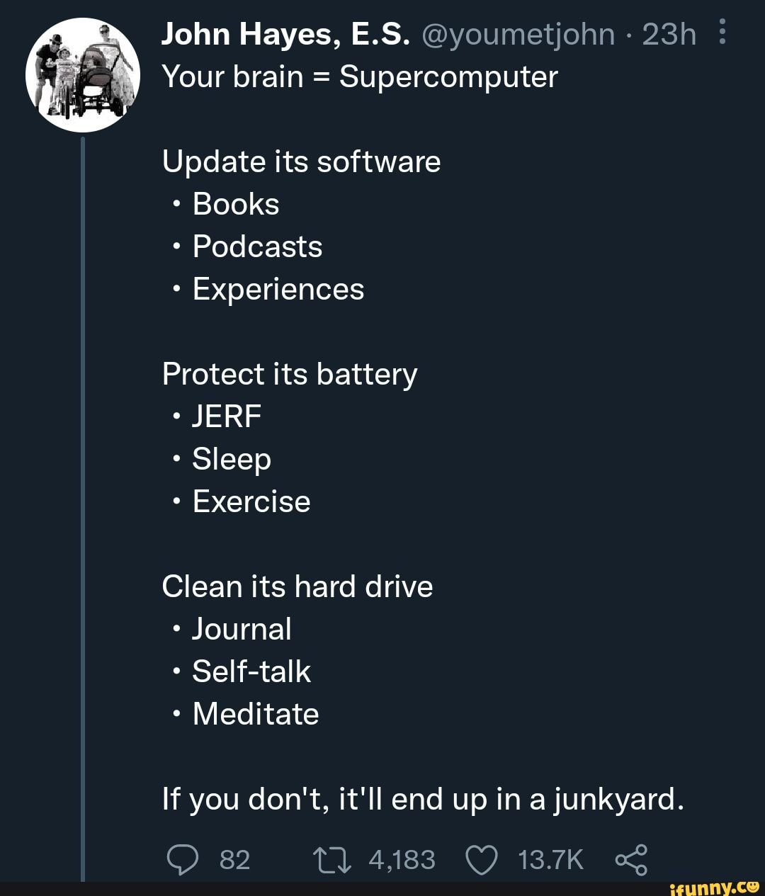 John Hayes, E.S. @youmetjohn Your brain = Supercomputer Update its ...