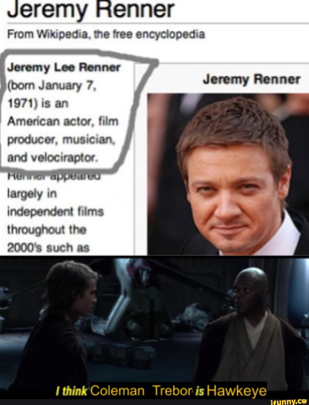 Eremy Renner From Wikipedia, the free encyclopedia Jeremy Renner Jeremy ...
