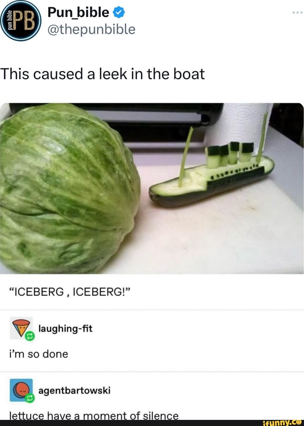 This caused a leek in the boat "ICEBERG , ICEBERG!" laughing-fit i'm so ...