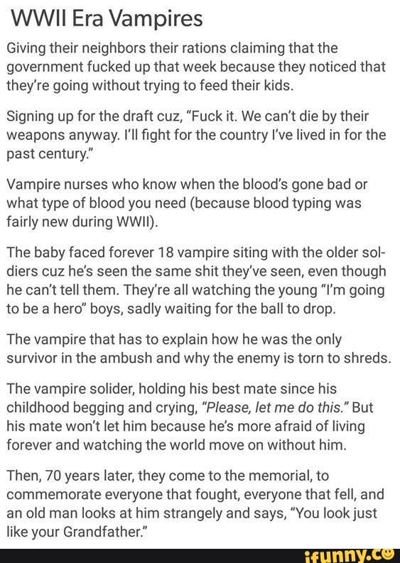 WWII Era Vampires Giving their neighbors their rations claiming that ...