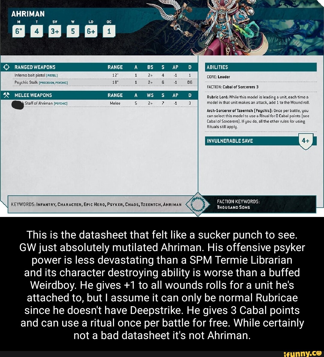 AHRIMAN RANGED WEAPONS WEAPONS ABILITIES CORE: Leader FACTION: Cabal of ...