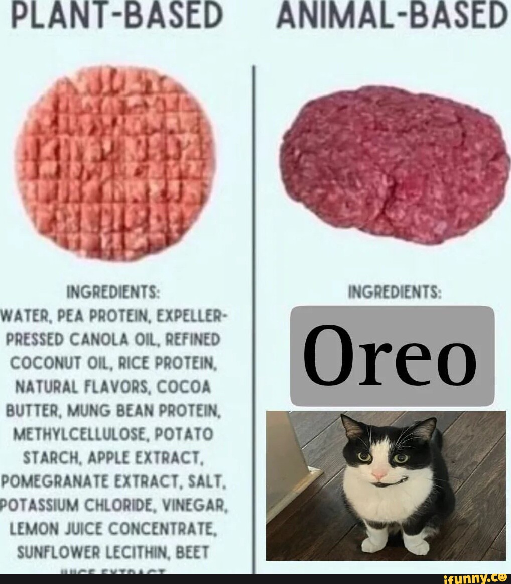 PLANI-BASED ANIMAL-BASED INGREDIENTS INGREDIENTS Oreo WATER, PEA ...