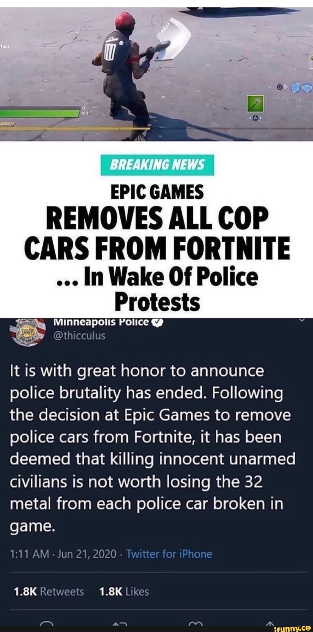 EPIC GAMES REMOVES ALL COP CARS FROM FORTNITE In Wake Of Police ...