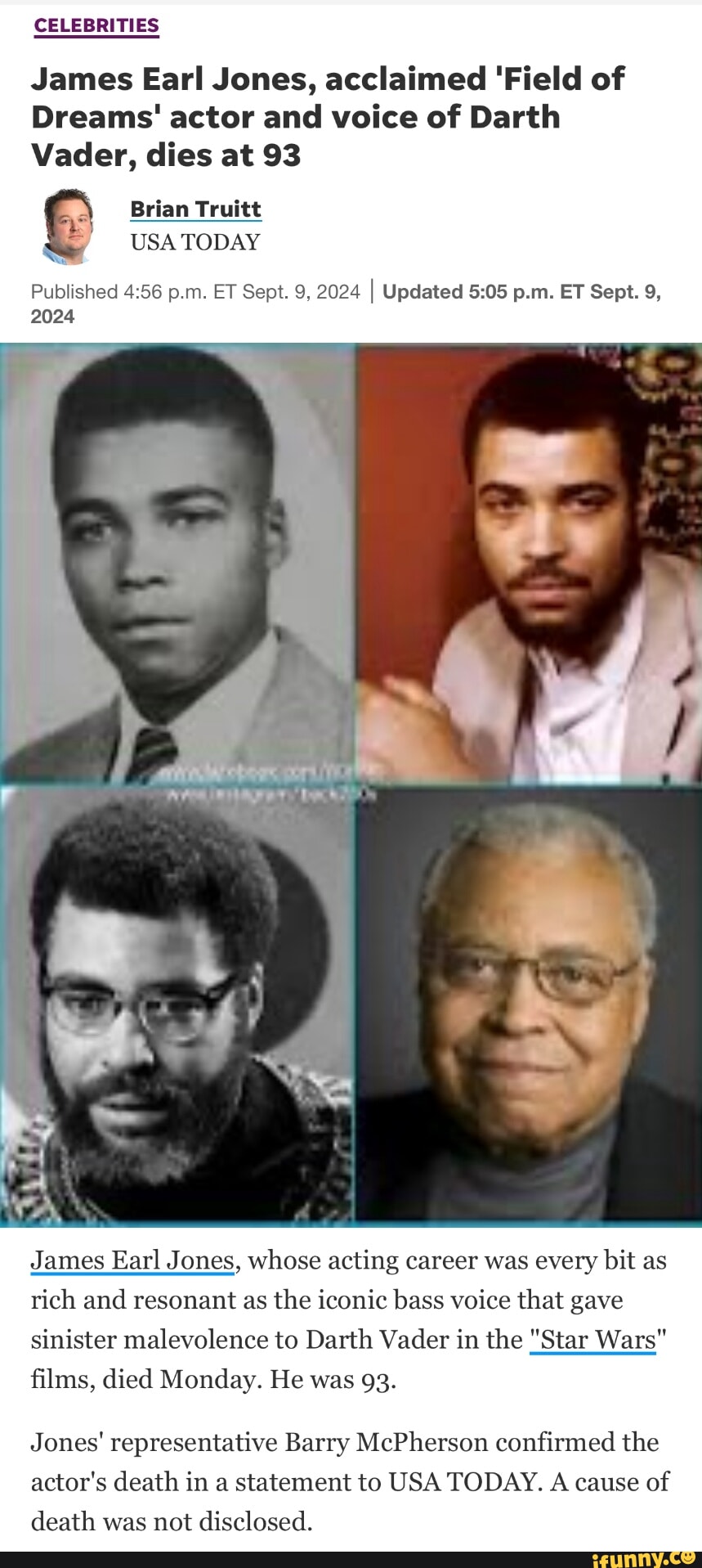 CELEBRITIES James Earl Jones, acclaimed 'Field of Dreams' actor and ...