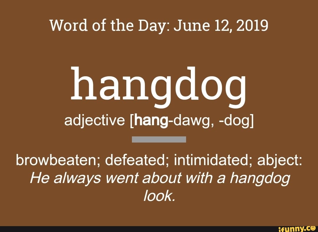 Word of the Day: June 12, 2019 adjective [hang-dawg, -dog] browbeaten ...