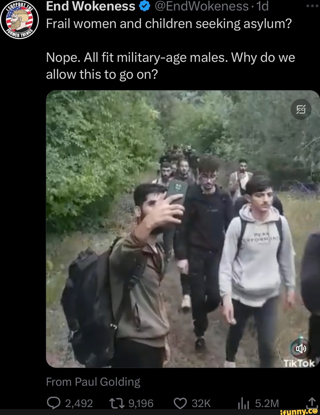 End Wokeness @EndWokeness Frail women and children seeking asylum? Nope ...