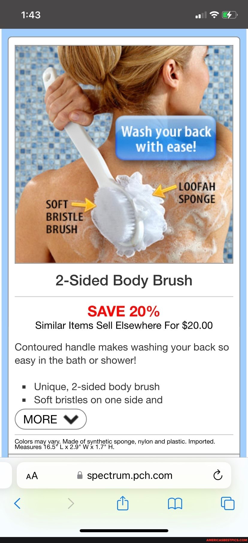 Wash your back with ease! SPONGE BRISTLE 2-Sided Body Brush SAVE 20% ...