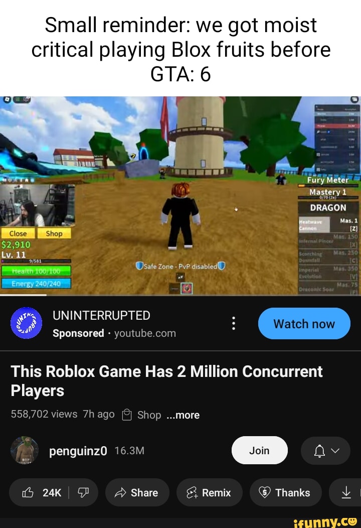Small reminder: we got moist critical playing Blox fruits before GTA ...