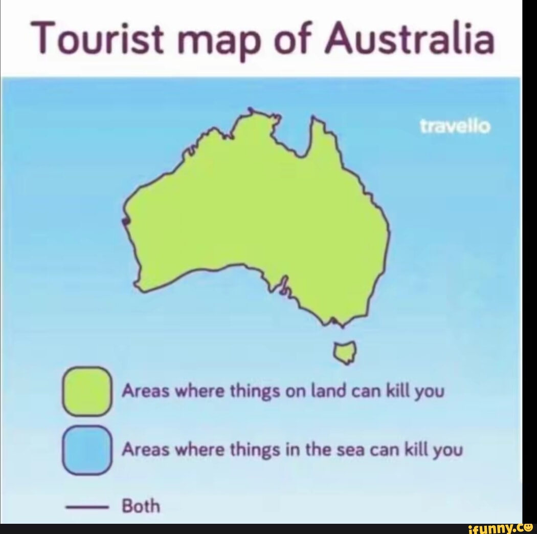 Tourist map of Australia Areas where things on land can kill you Areas ...