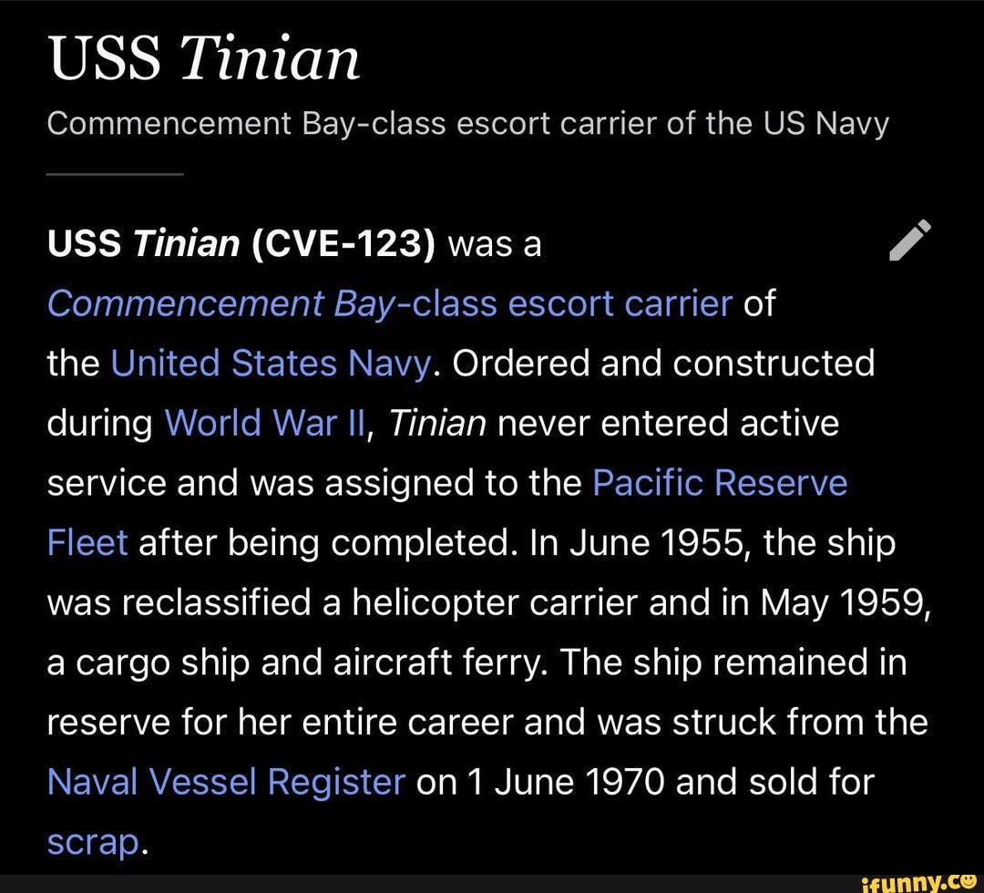 USS Tinian Commencement Bay-class escort carrier of the US Navy USS ...