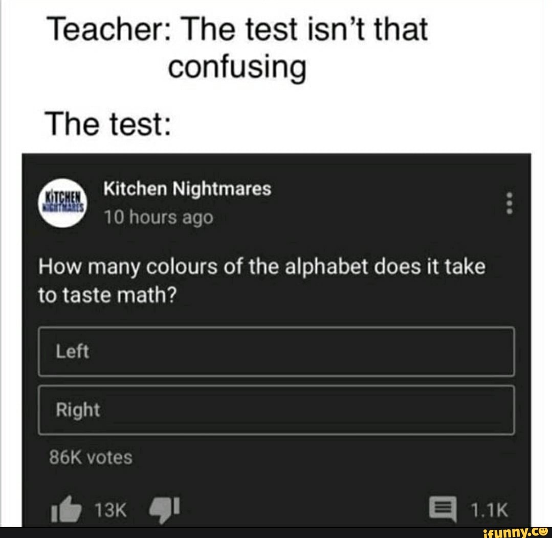 Teacher: The test isn't that confusing The test: Kitchen Nightmares ...
