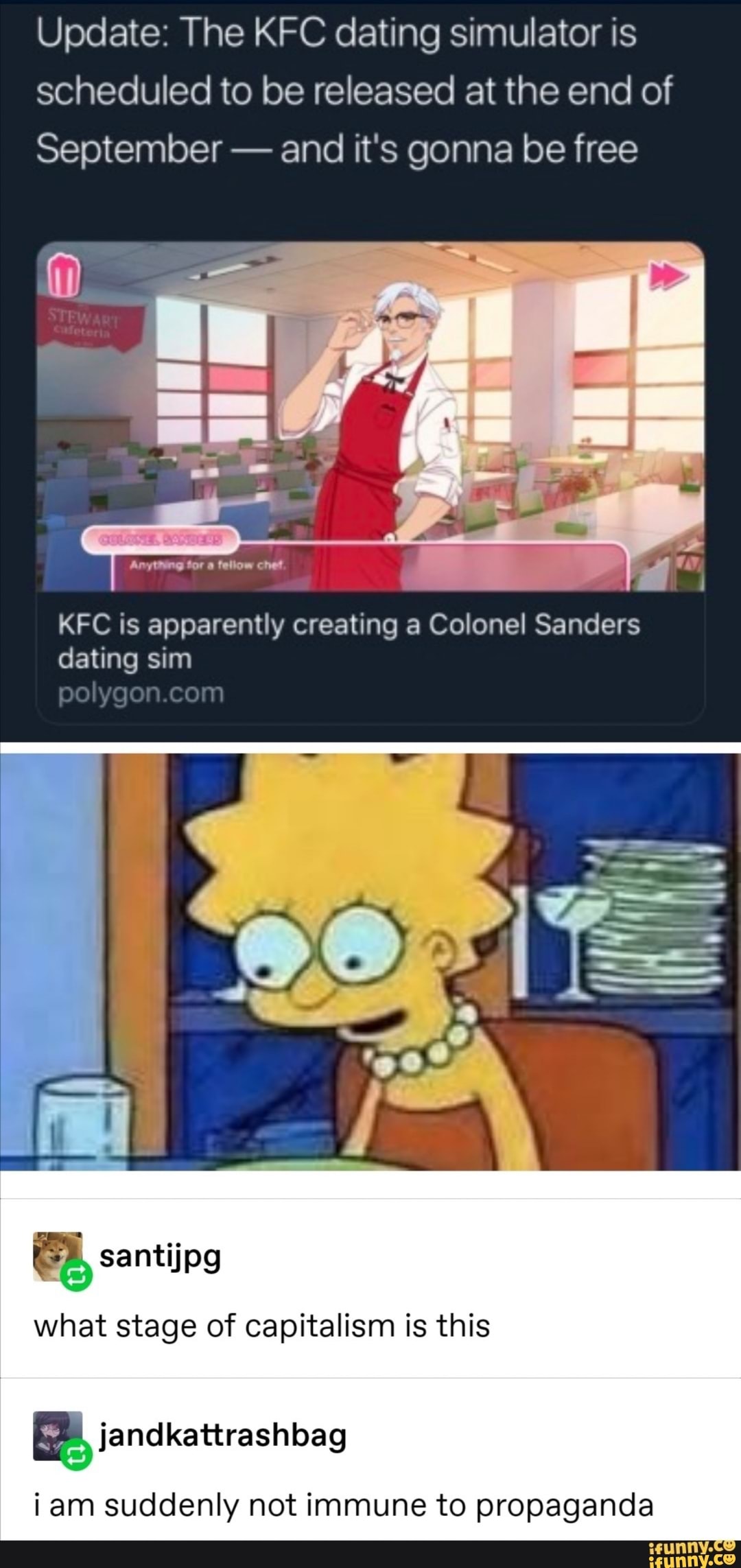 Update: The KFC dating simulator is scheduled to be released at the end ...