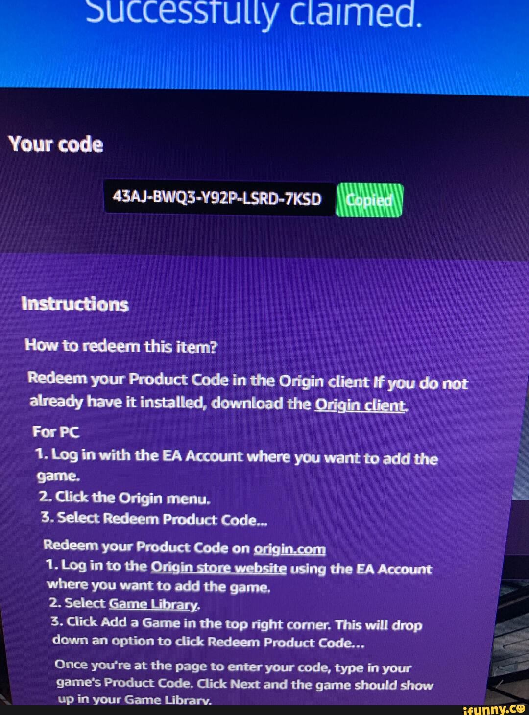 SUCCESSTULLY Clalmed. Your code Copied Instructions How to redeem this ...