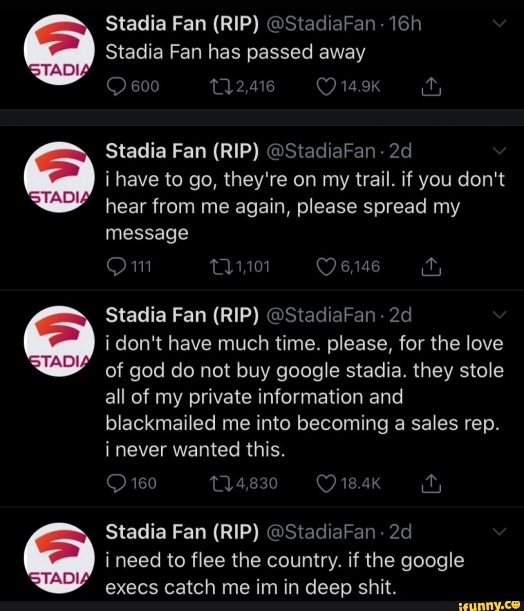 Stadia Fan has passed away message Stadia Fan (RIP) @StadiaFan 2d E) i ...