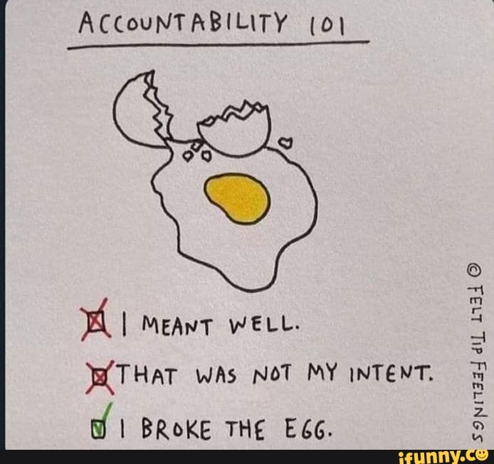 ACCouNTABILITY (04 MEANT WELL. THAT WAS NOT MY INTENT. BROKE THE EGG. O ...