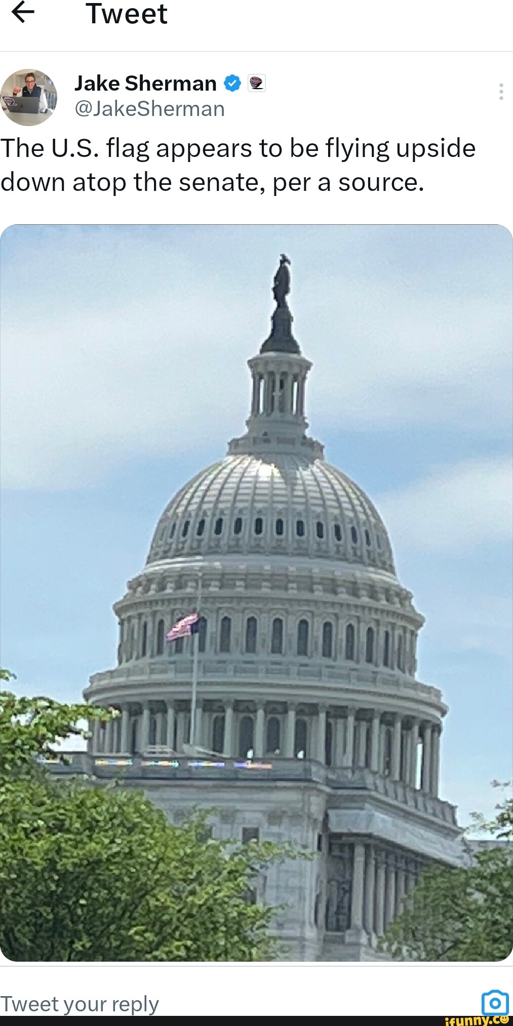 Tweet Jake Sherman @ @JakeSherman The U.S. flag appears to be flying ...