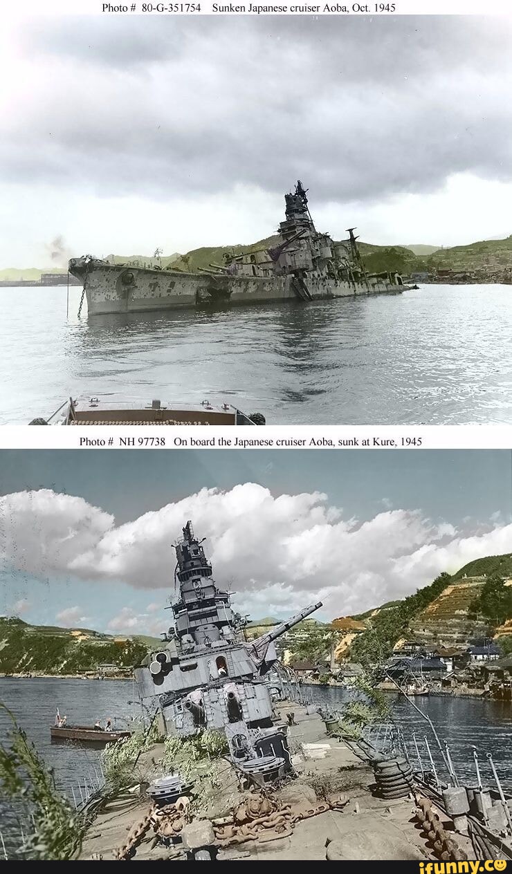 Photo 80-G-351754 Sunken Japanese cruiser Aoba, Oct. 1945 NH Un bourd ...