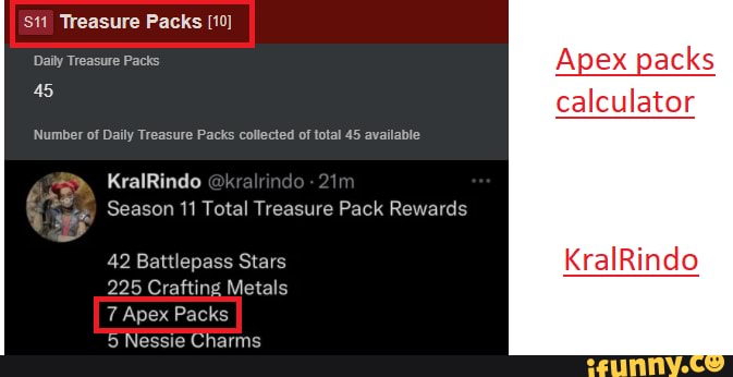 Treasure Packs [10] Daly Treasure Packs Apex packs calculator Number of ...