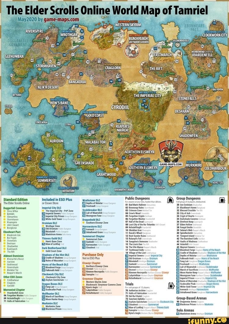 The Elder Scrolls Online World Map of Tamriel "DAGGEREAUL Standard ...