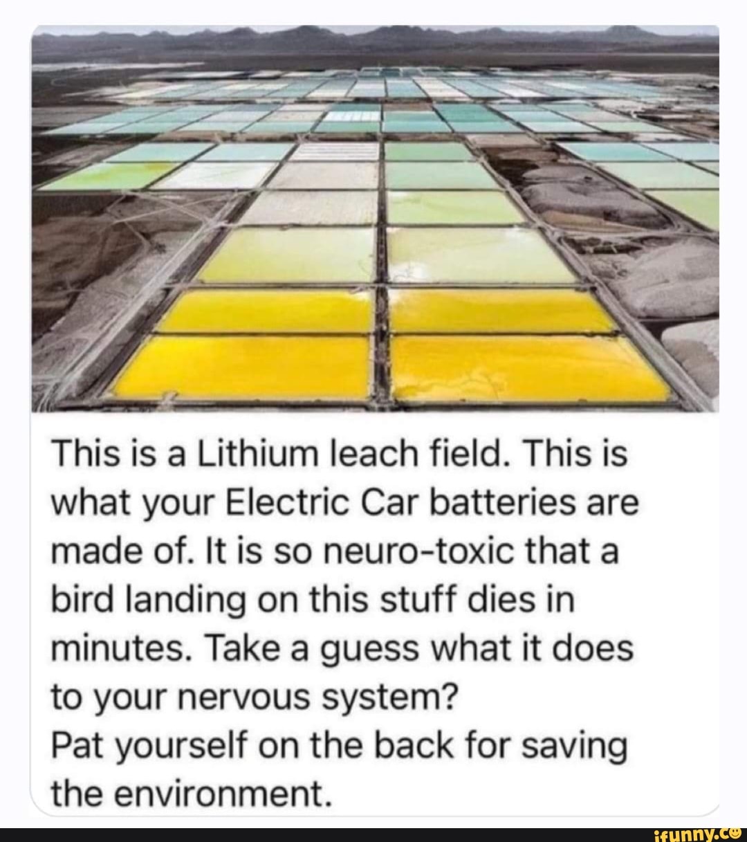 This is a Lithium leach field. This is what your Electric Car batteries ...