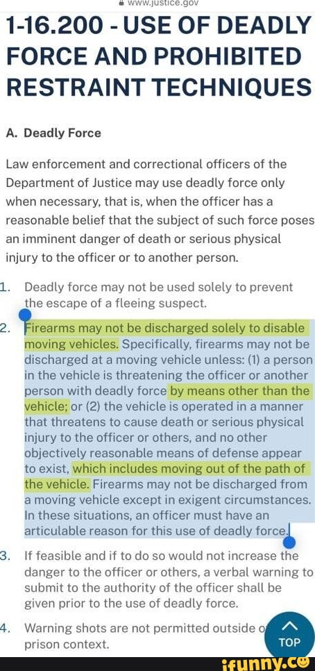 1-16.200 - USE OF DEADLY FORCE AND PROHIBITED RESTRAINT TECHNIQUES A ...