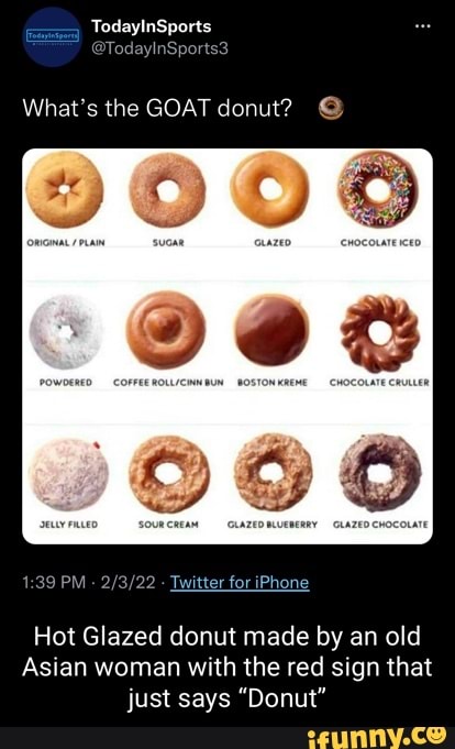 TodaylnSports What's the GOAT donut? PM - - Twitter for iPhone Hot Glazed donut made by an old ...