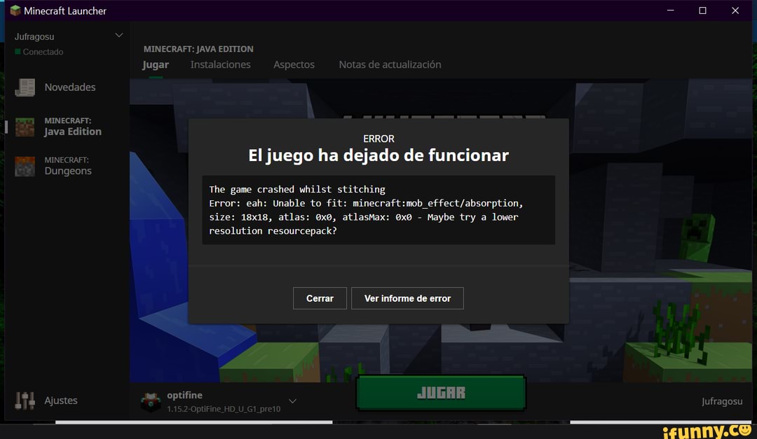 The game crashed whilst stitching Error: eah: Unable to fit: minecraft ...