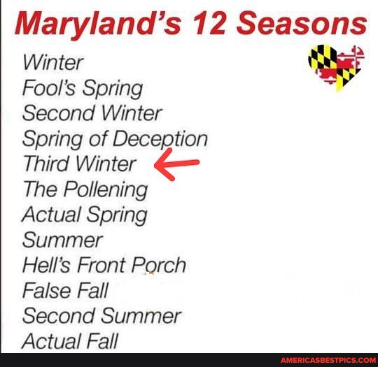YOU ARE HERE 🎯 - Maryland's 12 Seasons Winter her Fool's Spring Second ...