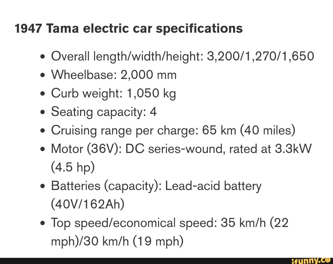 1947 Tama electric car specifications e Overall length/width/height ...
