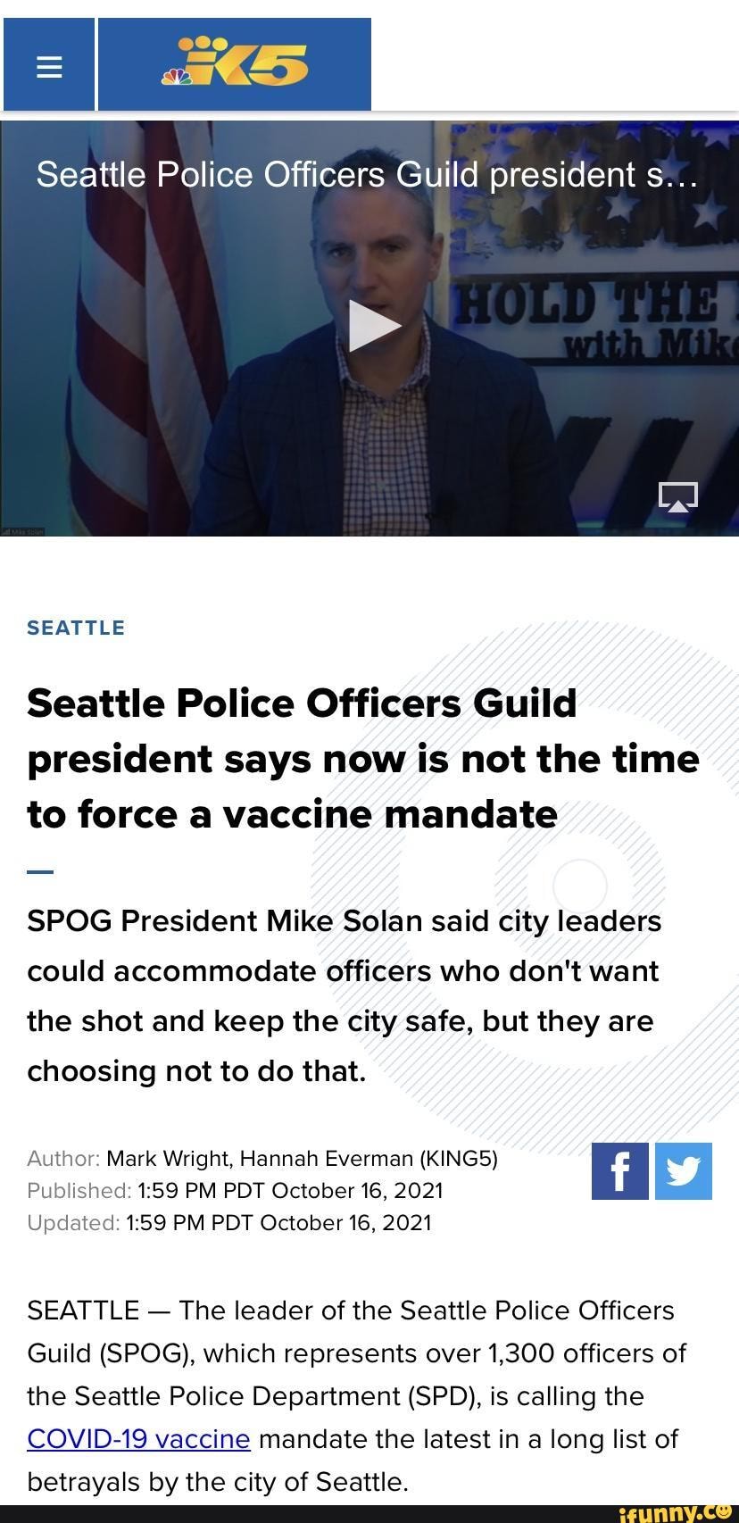 Seattle Police Officers Guild president s... SEATTLE Seattle Police ...