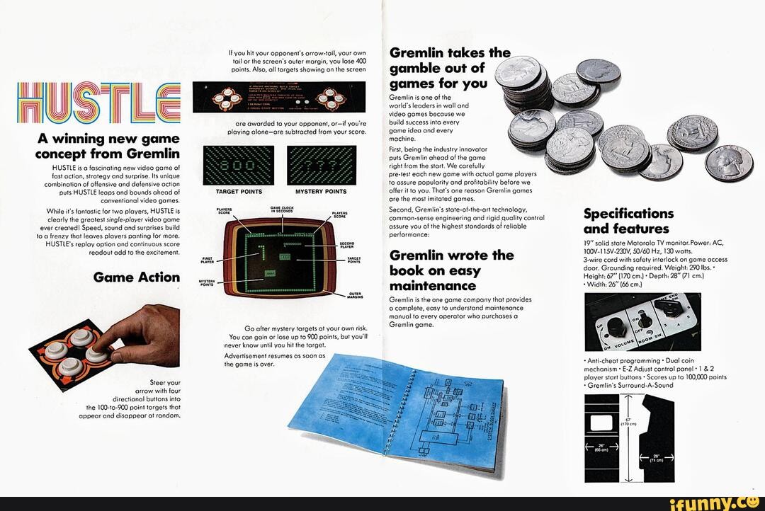 Hustle - Arcade - videogames advert in the late '70s (Taito, Gremlin ...