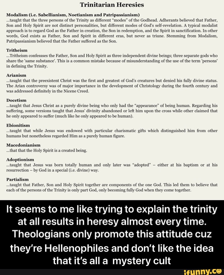 Trinitarian Heresies Modalism (i.e. Sabellianism, Noetianism and Patrip ...